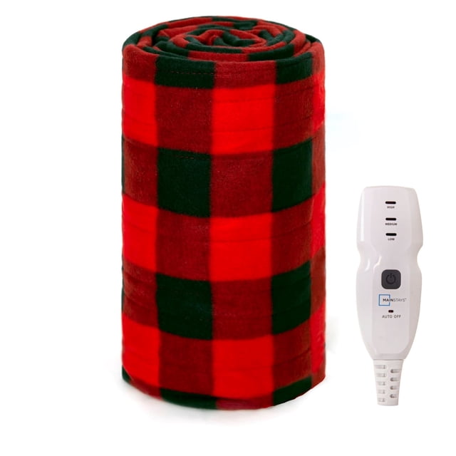 Mainstays Soft Fleece Electric Heated Throw Blanket, Red/Black Buffalo ...