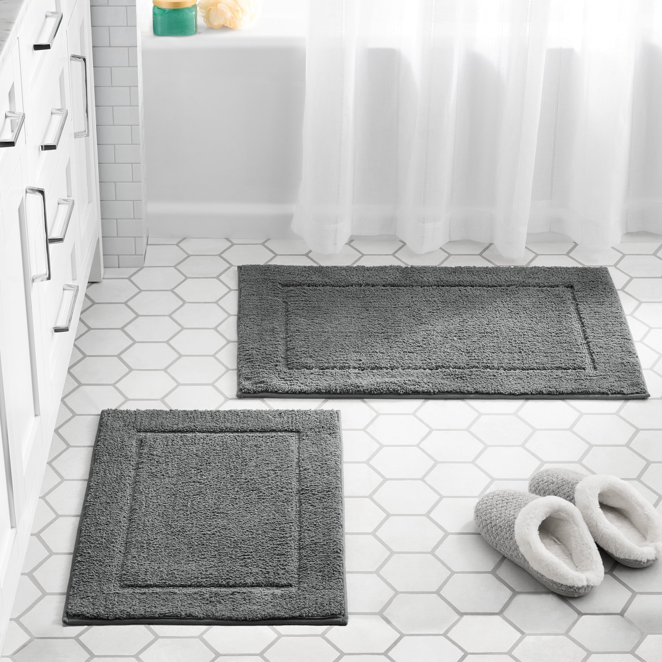 Mainstays Soft Touch Charcoal Polyester Tufted 2-Piece Bath Rug Set, 20 ...