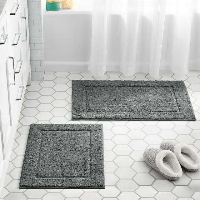 Mainstays Soft Touch Charcoal Polyester Tufted 2-Piece Bath Rug Set, 20 ...