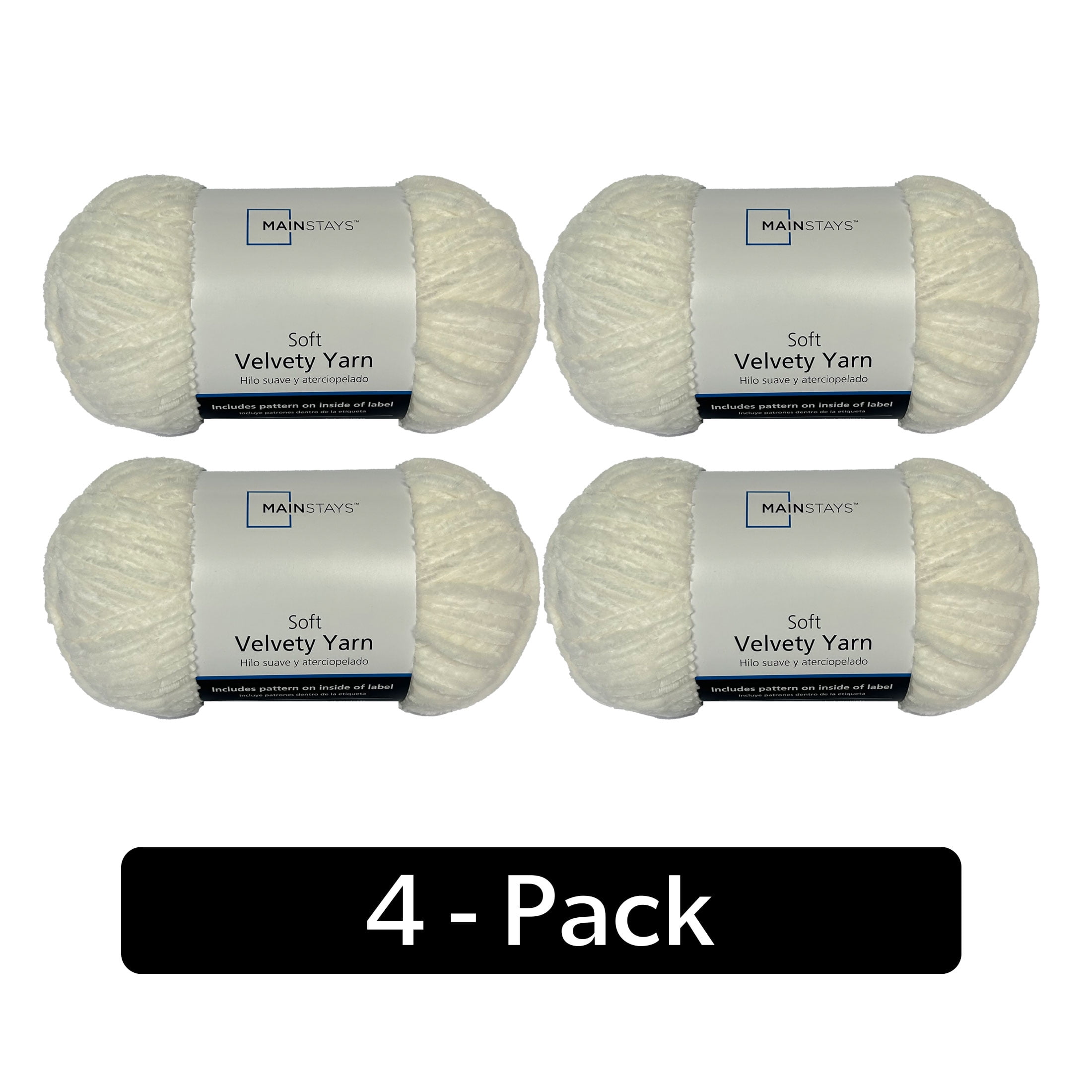 Mainstays Soft Velvety Yarn, 315 yd, White, 100% Polyester, Pack of 4 ...
