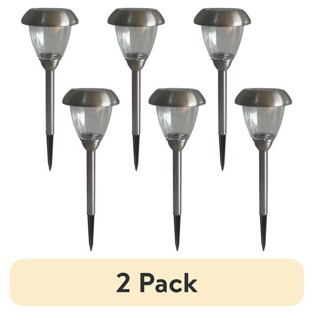 (2 pack) Mainstays Solar Powered Stainless Steel LED Pathway Lights ...