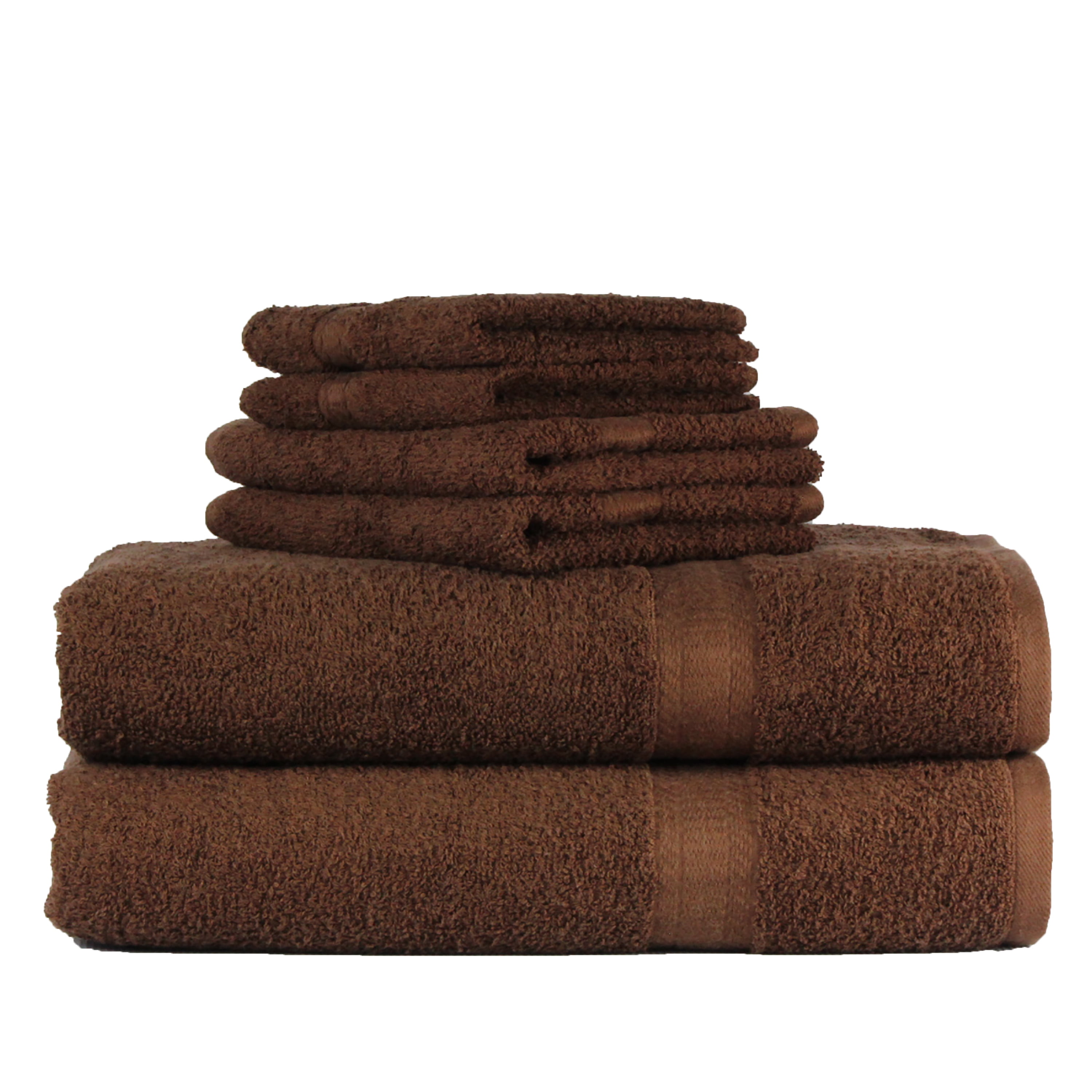 Mainstays 6-Piece Bath Set, Warm Chocolate, Absorbent Cotton, Washable ...