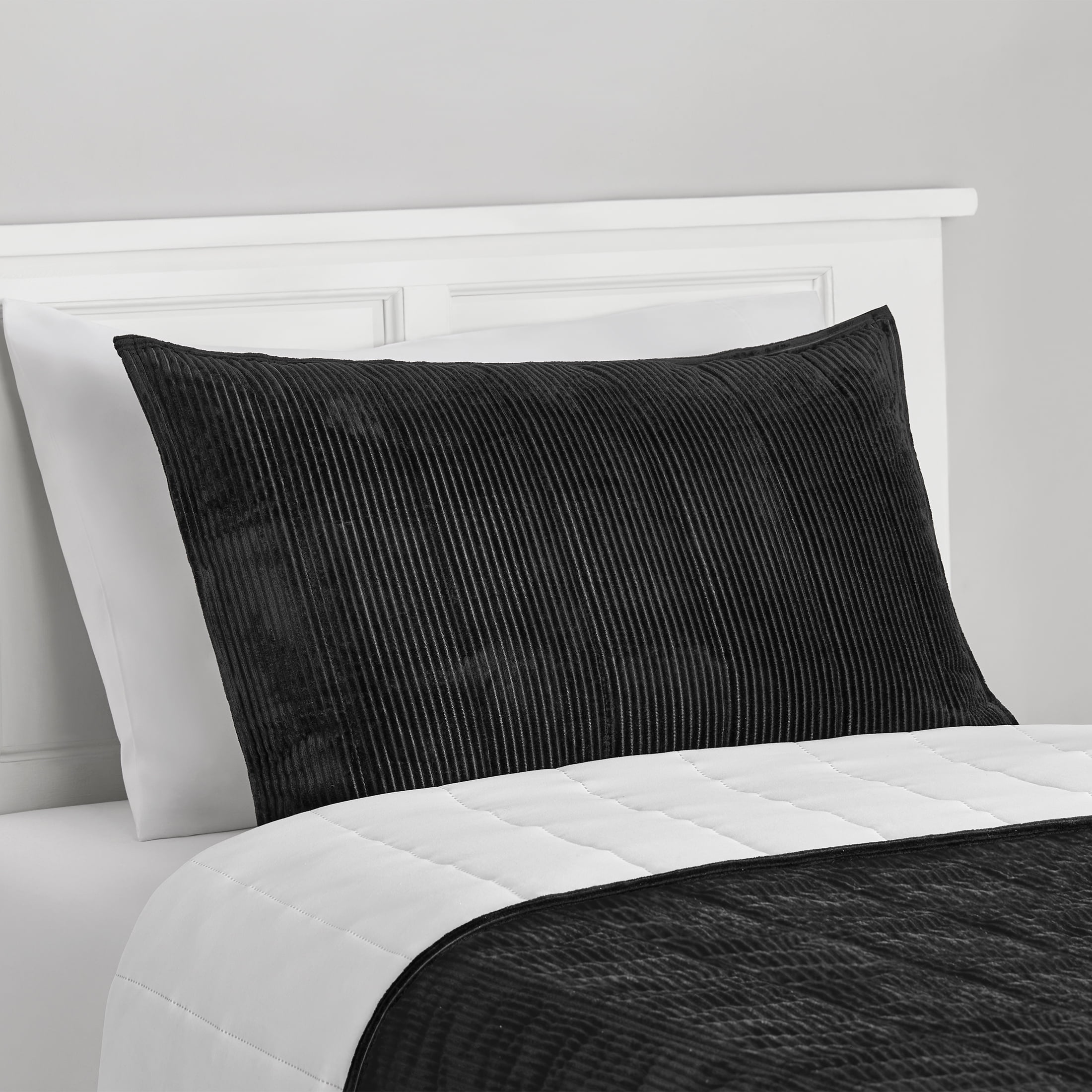 Mainstays Solid Black Corduroy Stripe Pillow Sham, King - Walmart.com