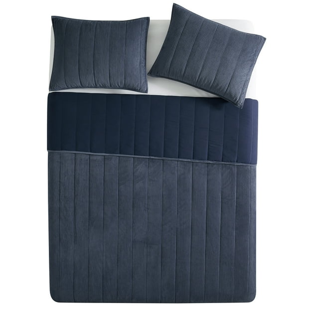 Mainstays Solid Blue Corduroy Stripe Quilt, Full/Queen - Walmart.com