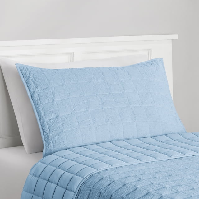 Mainstays Solid Blue Crinkle Box Soft Wash Pillow Sham, Standard ...