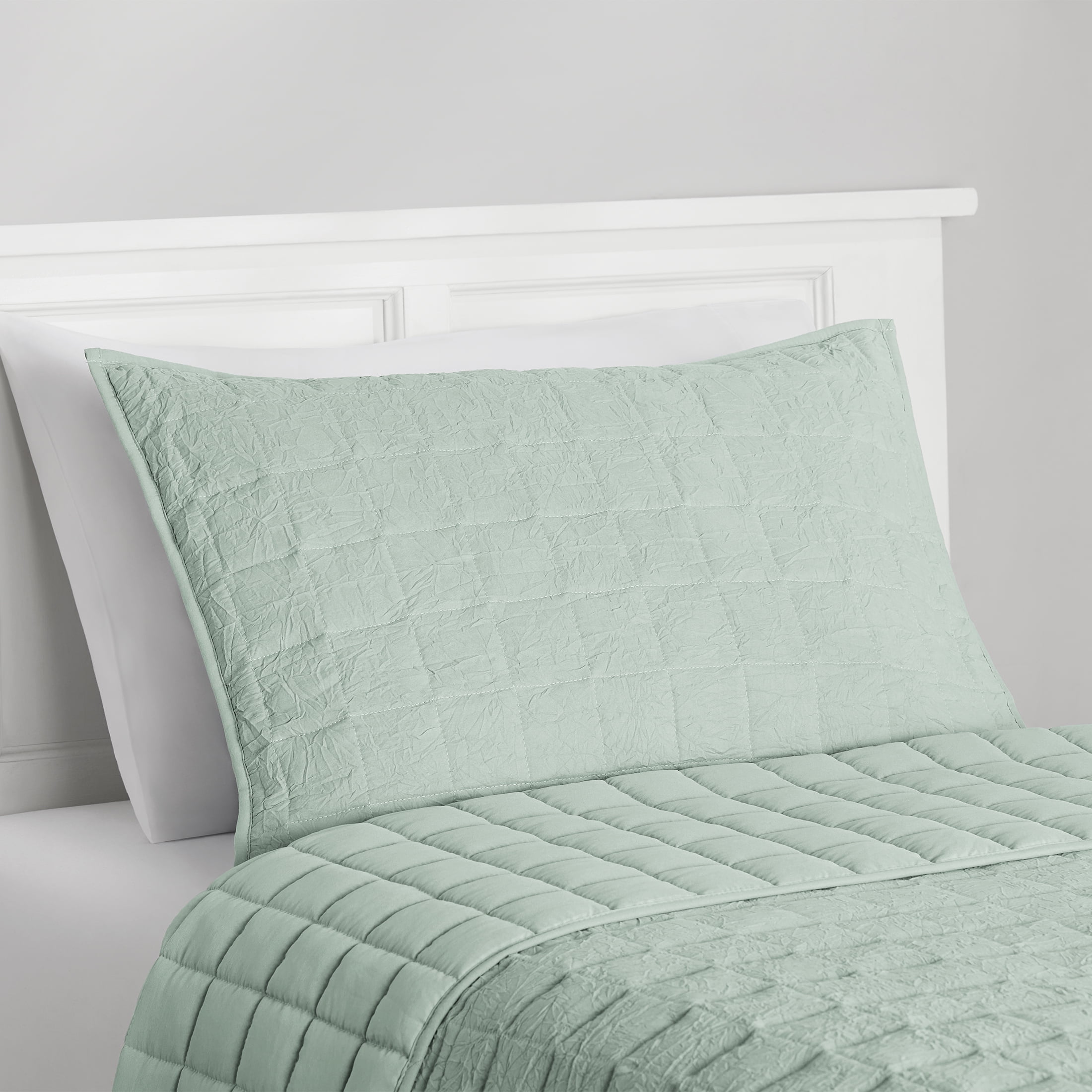 Mainstays Solid Green Crinkle Box Soft Wash Pillow Sham, King - Walmart.com