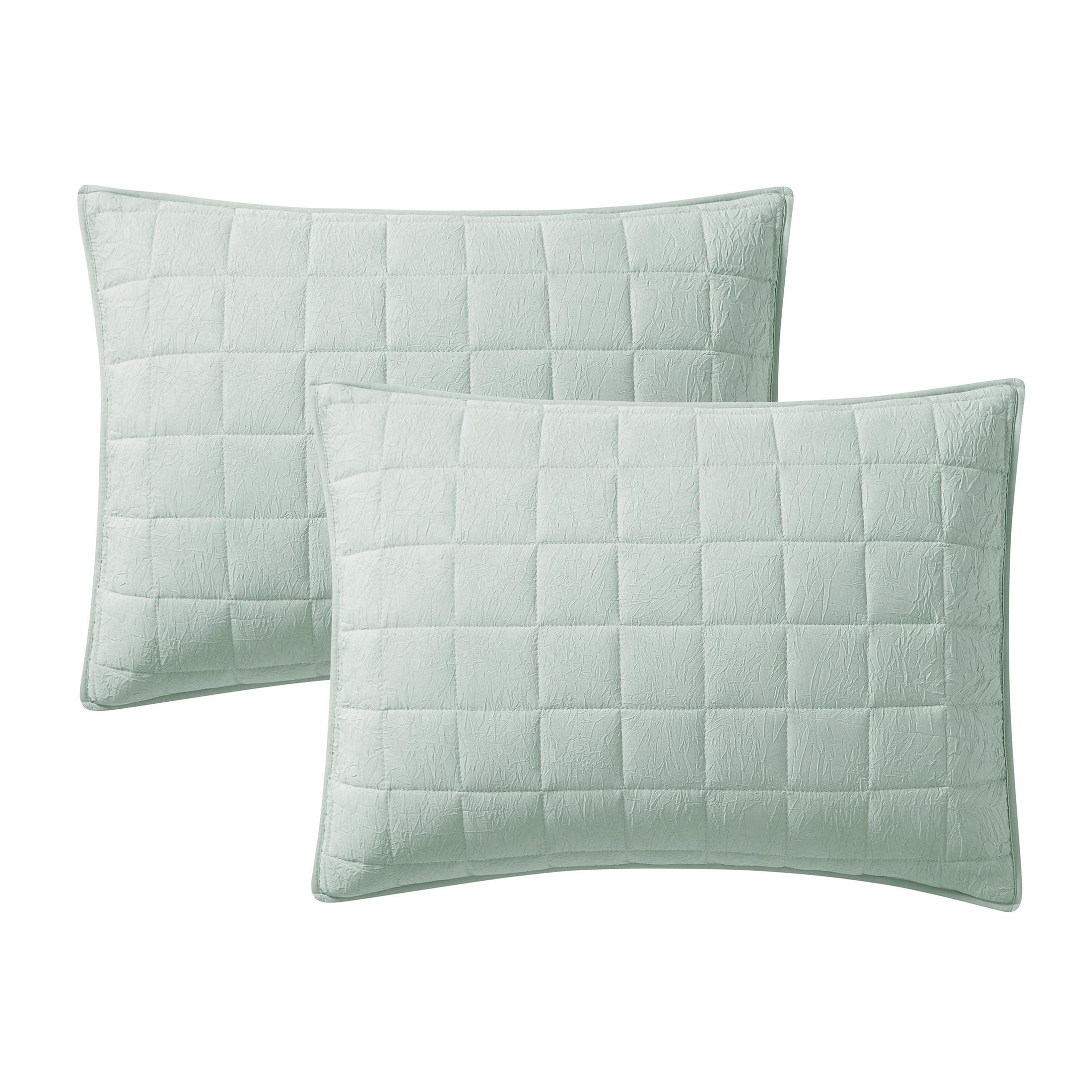 Mainstays Solid Textured Box Crinkle Quilted Pillow Sham, Light Green ...