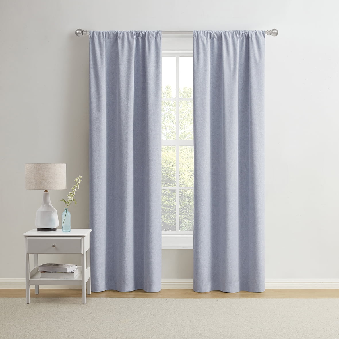 Mainstays Solid Linen Look Blackout Rod Pocket Curtain Panel Pair, Set ...