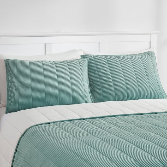 Mainstays Solid Textured Corduroy Quilted Pillow Sham, Sage Green, King ...