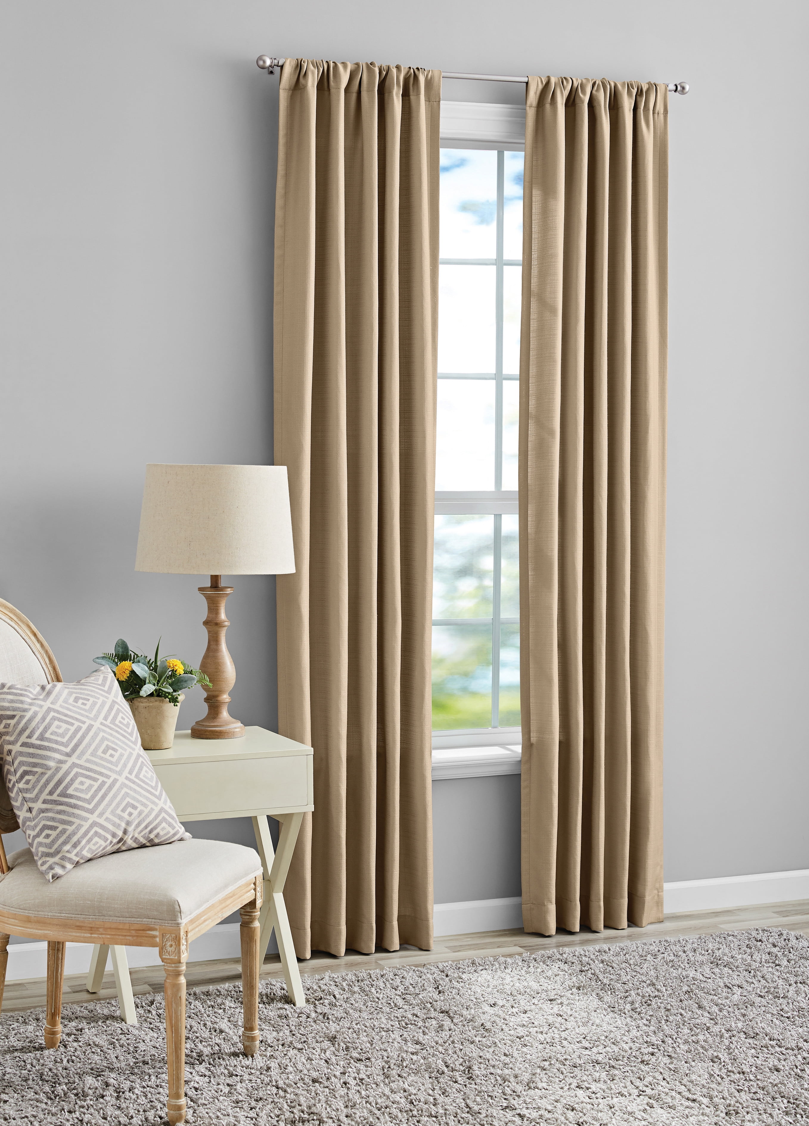 Mainstays Southport Textured Light Filtering Curtain Panel Pair, Set of 2, Beige, 40"W x 95"L ...