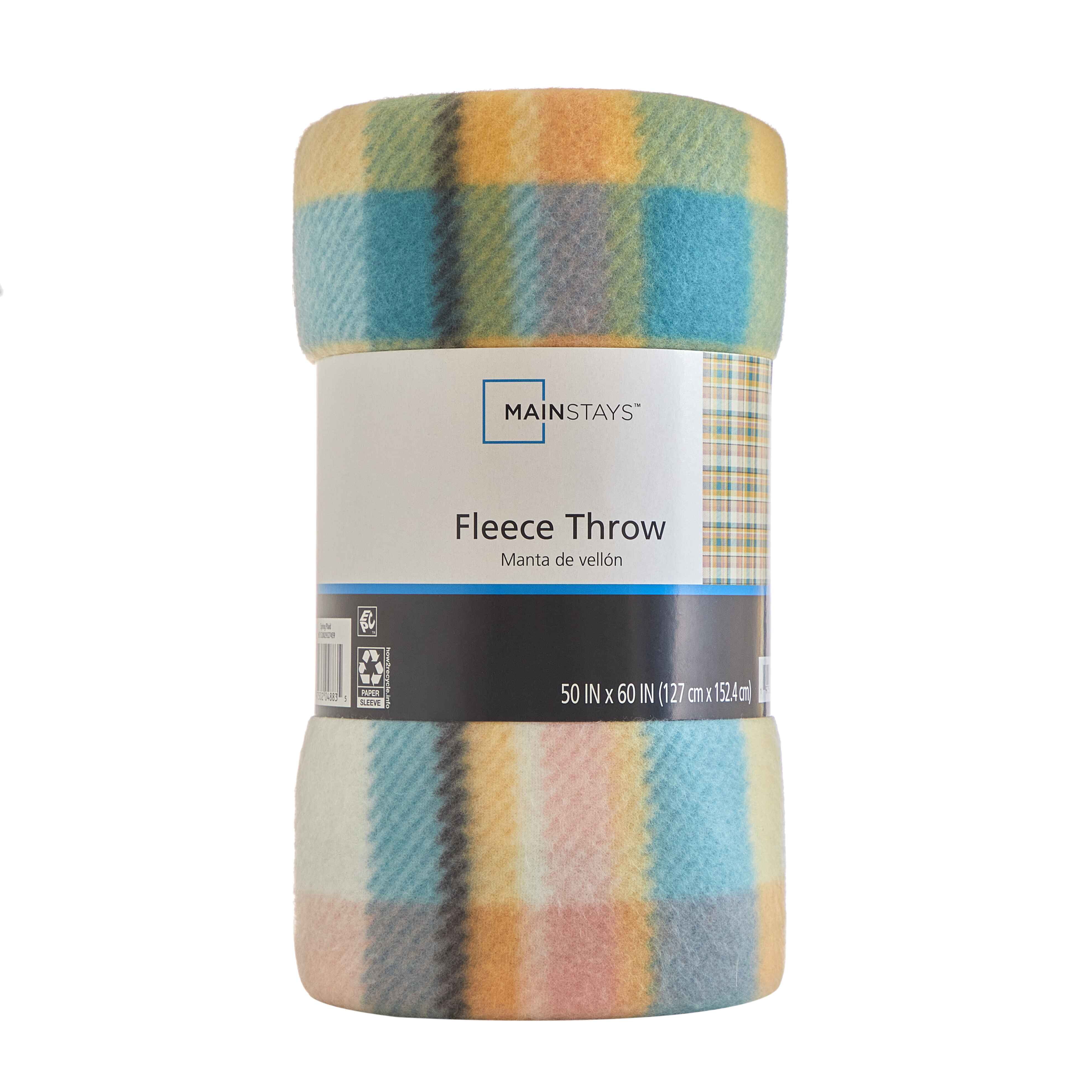 Mainstays Cozy Fleece Throw Blanket, Spring Plaid 50" x 60" All Ages ...
