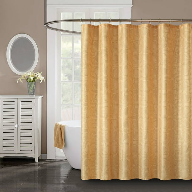 Mainstays Square Dobby Linear Geo Shower Curtain, Golden Curry Yellow ...