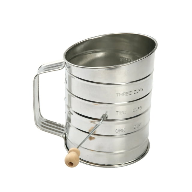 Mainstays Stainless Steel 3 Cup Flour Hand-Crank Sifter with Beechwood ...
