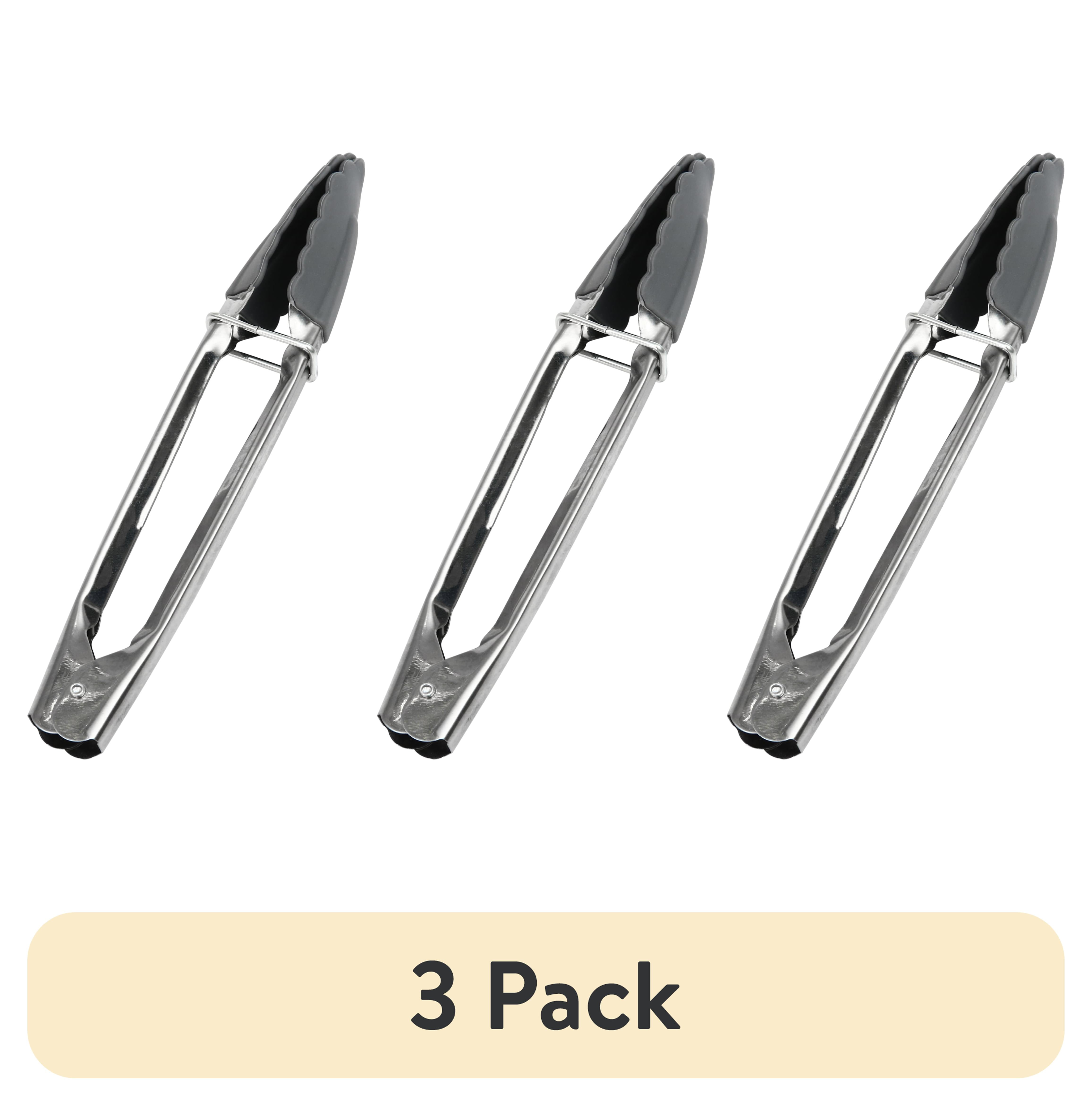 (3 pack) Mainstays Stainless Steel Silicone Food Tong - Walmart.com