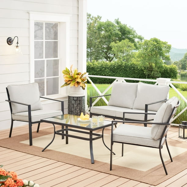 Mainstays Stanton 4-Piece Outdoor Patio Conversation Set - Steel - Gray ...