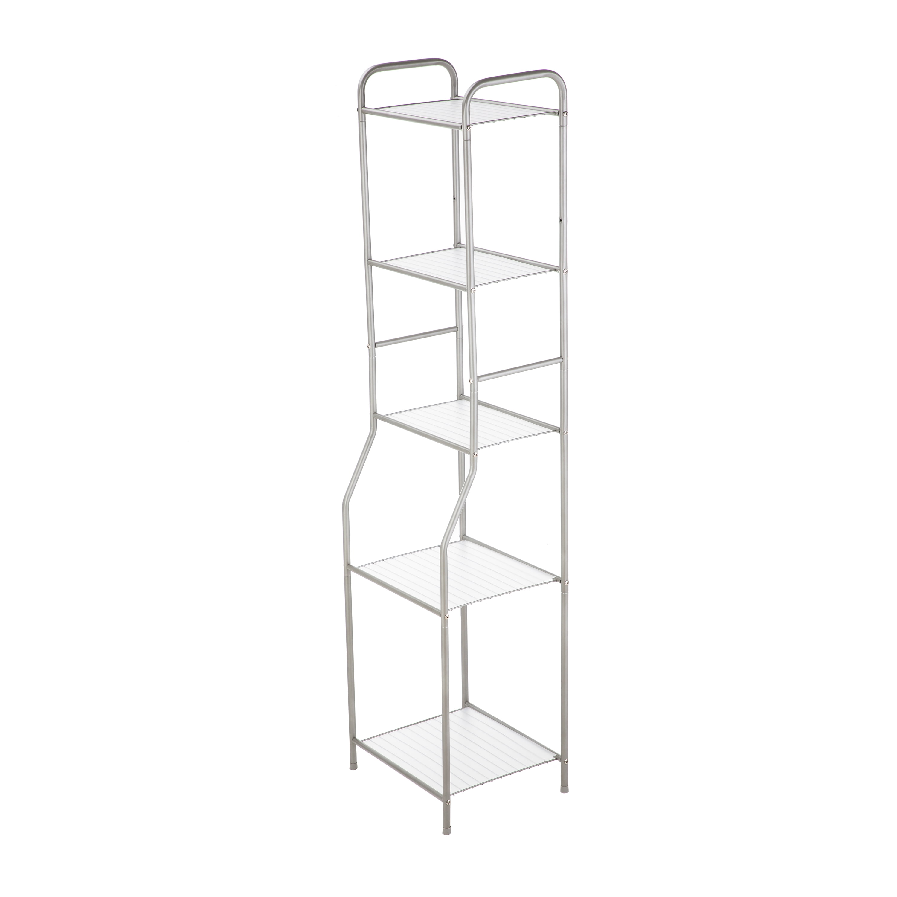 Mainstays Steel 5-Shelf Steel Bathroom Tower Storage Shelf Unit, Satin ...