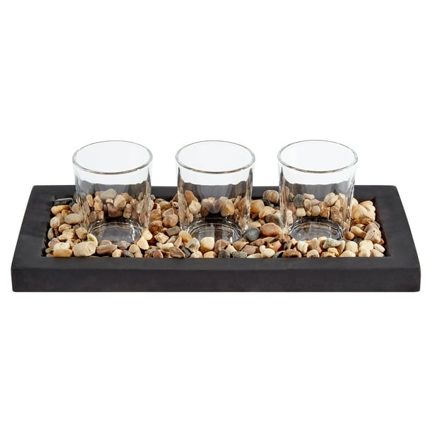 Mainstays Decorative Clear Glass Tealight Candle Holders with Rocks ...