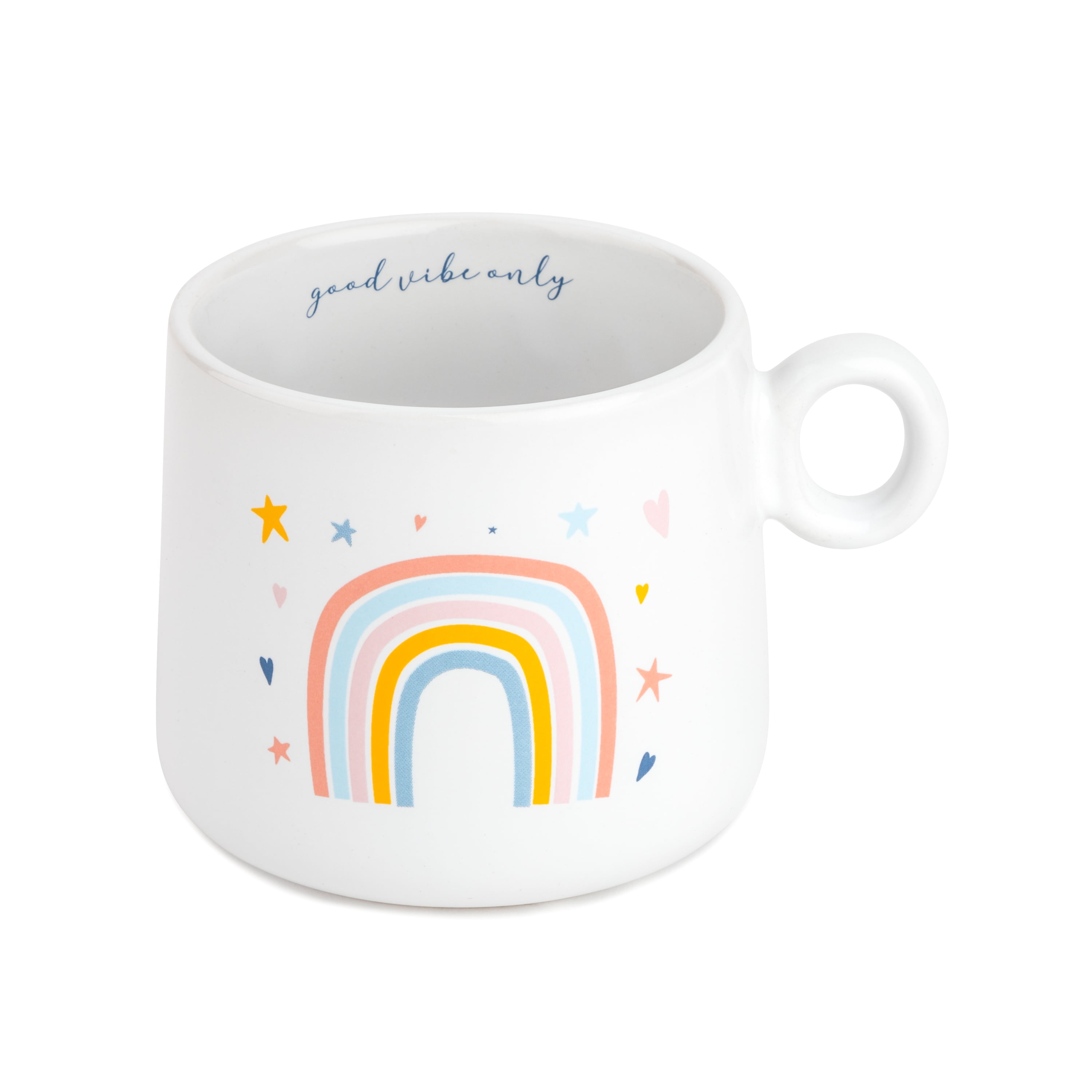 Mainstays Stoneware Coffee Mug, 15 fl oz, Rainbow Hearts and Stars ...
