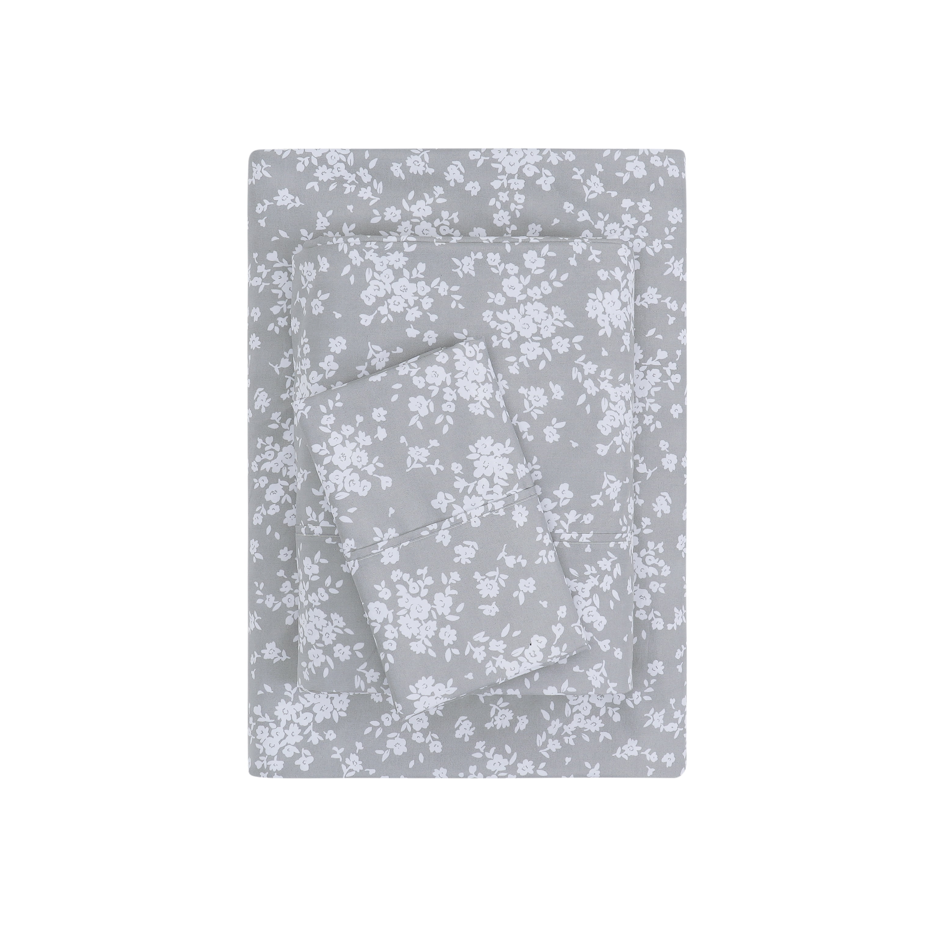Mainstays Super Soft Brushed Microfiber Bed Sheet Set, Gray Floral ...