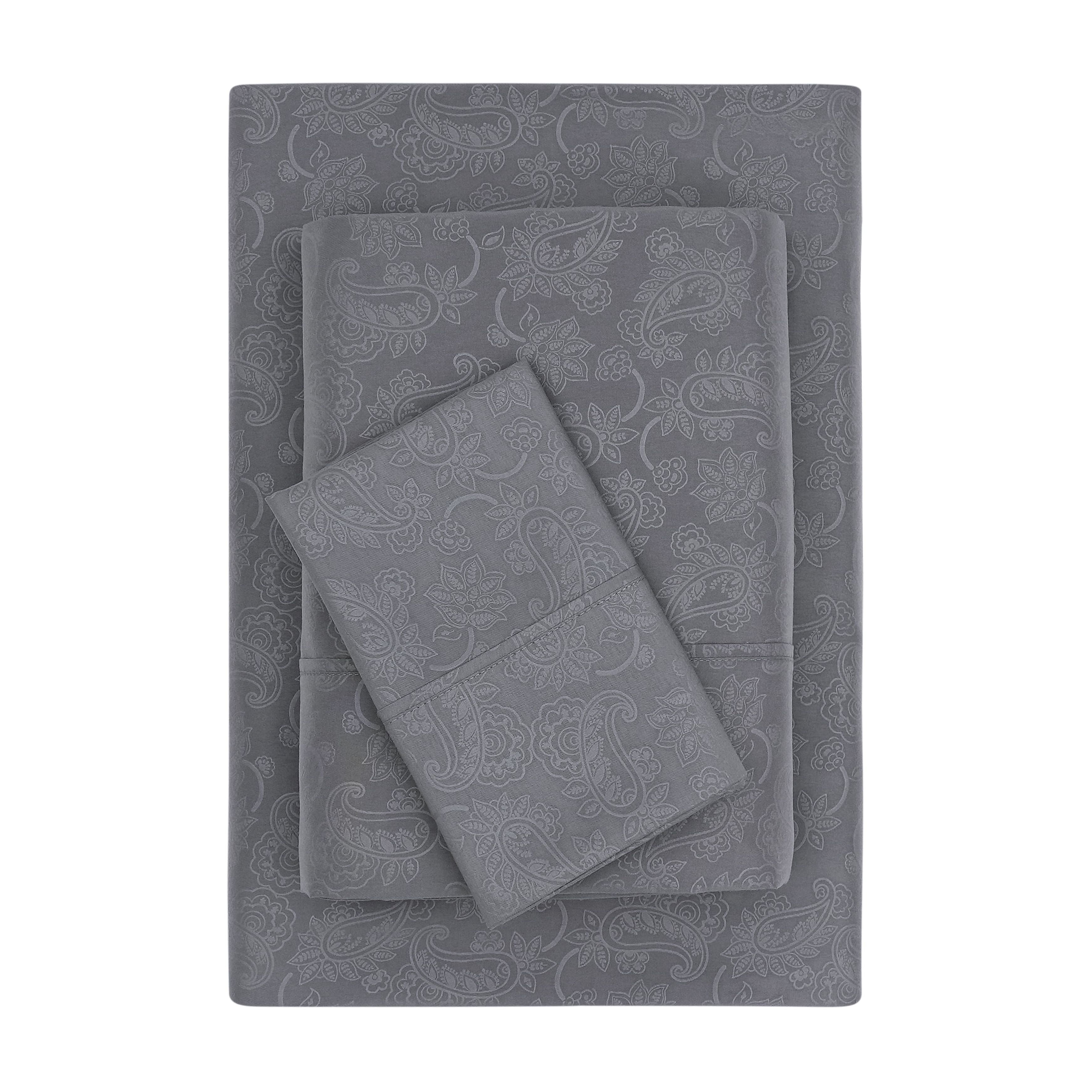 Mainstays Super Soft Brushed Microfiber Bed Sheet Set, Grey Embossed ...