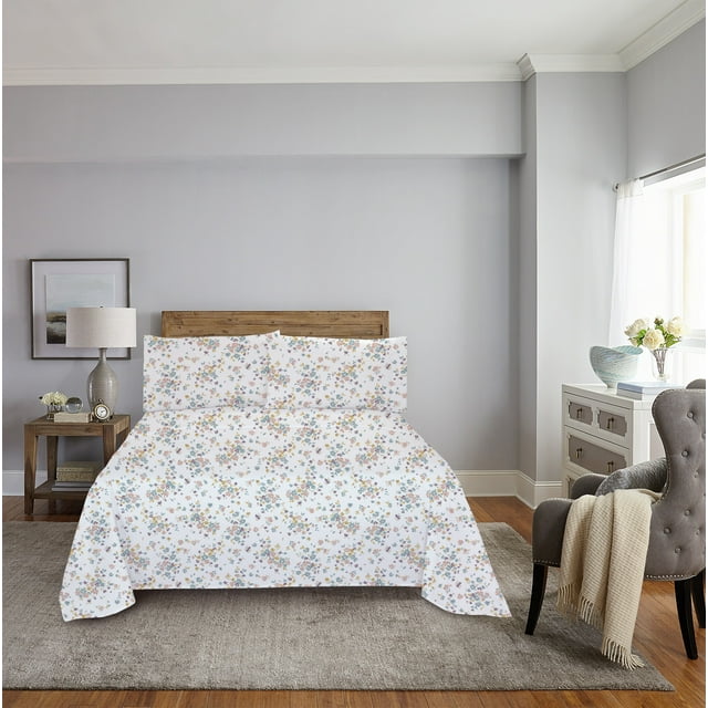 Mainstays Super Soft Brushed Microfiber Bed Sheet Set, Queen, White ...