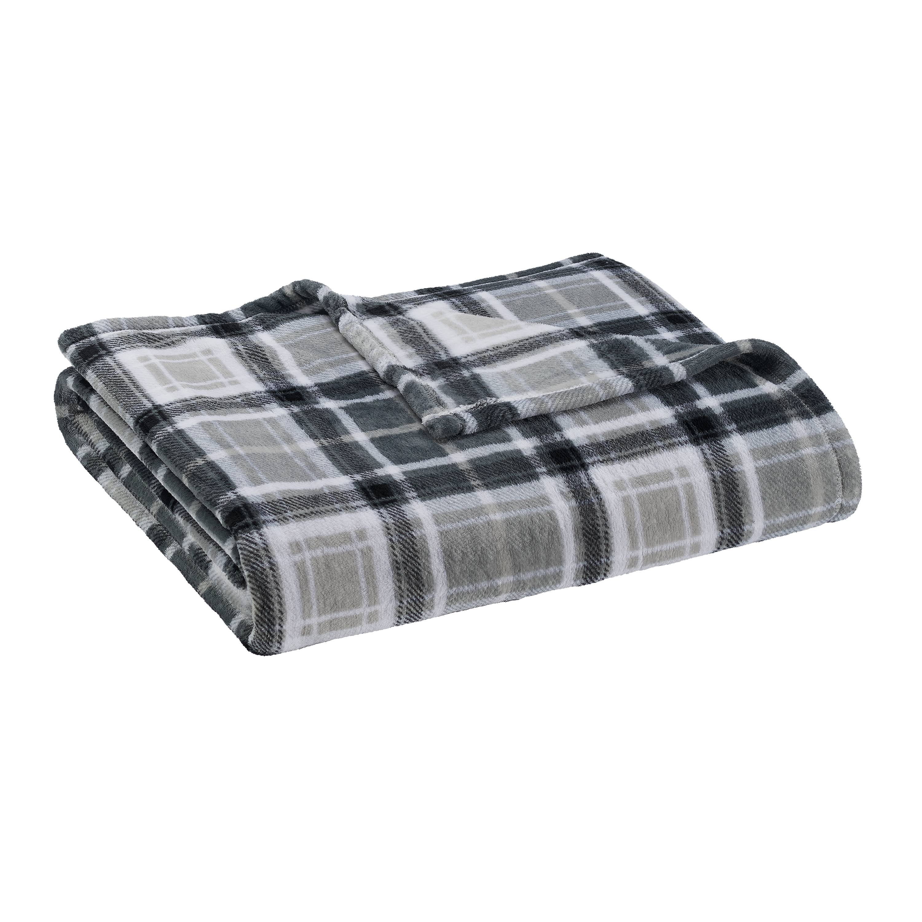 Mainstays Super Soft Gray Plaid Polyester Plush Blanket, Twin 66"X90 ...