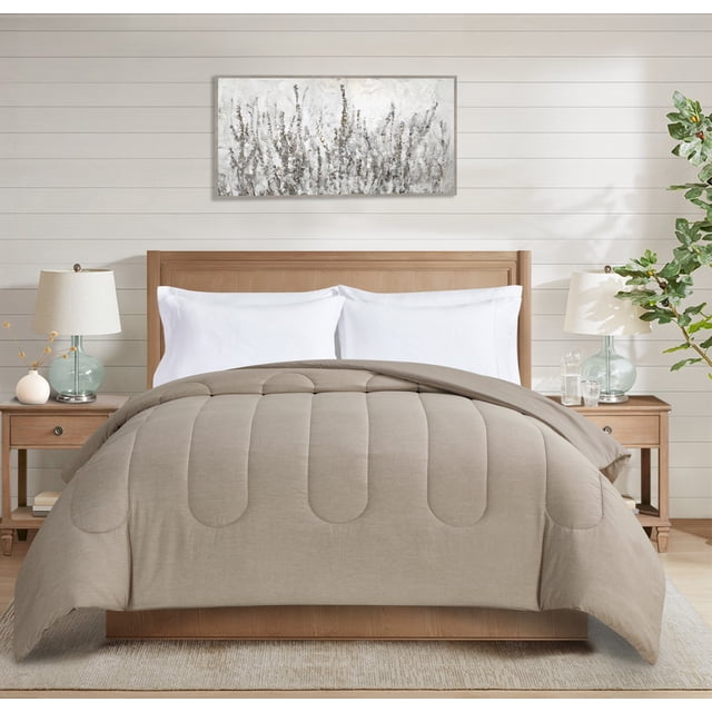 Mainstays Super Soft Microfiber Reversible Comforter, Full/Queen, Tan ...