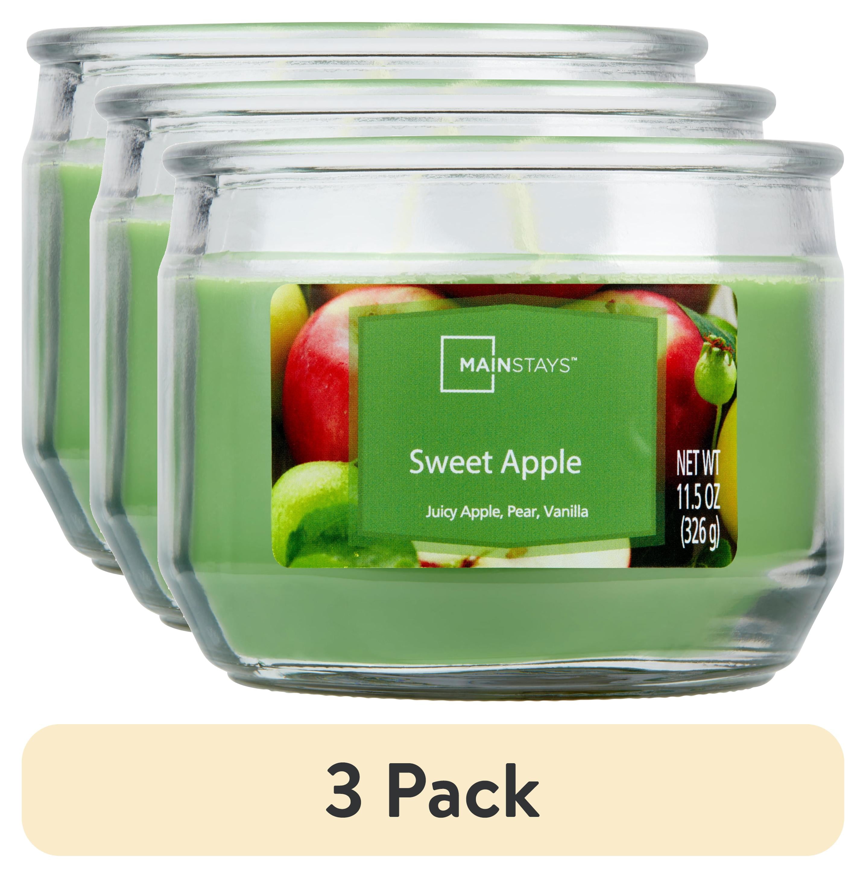 (3 pack) Mainstays Sweet Apple Scented 3-Wick Glass Jar Candle, 11.5 oz ...