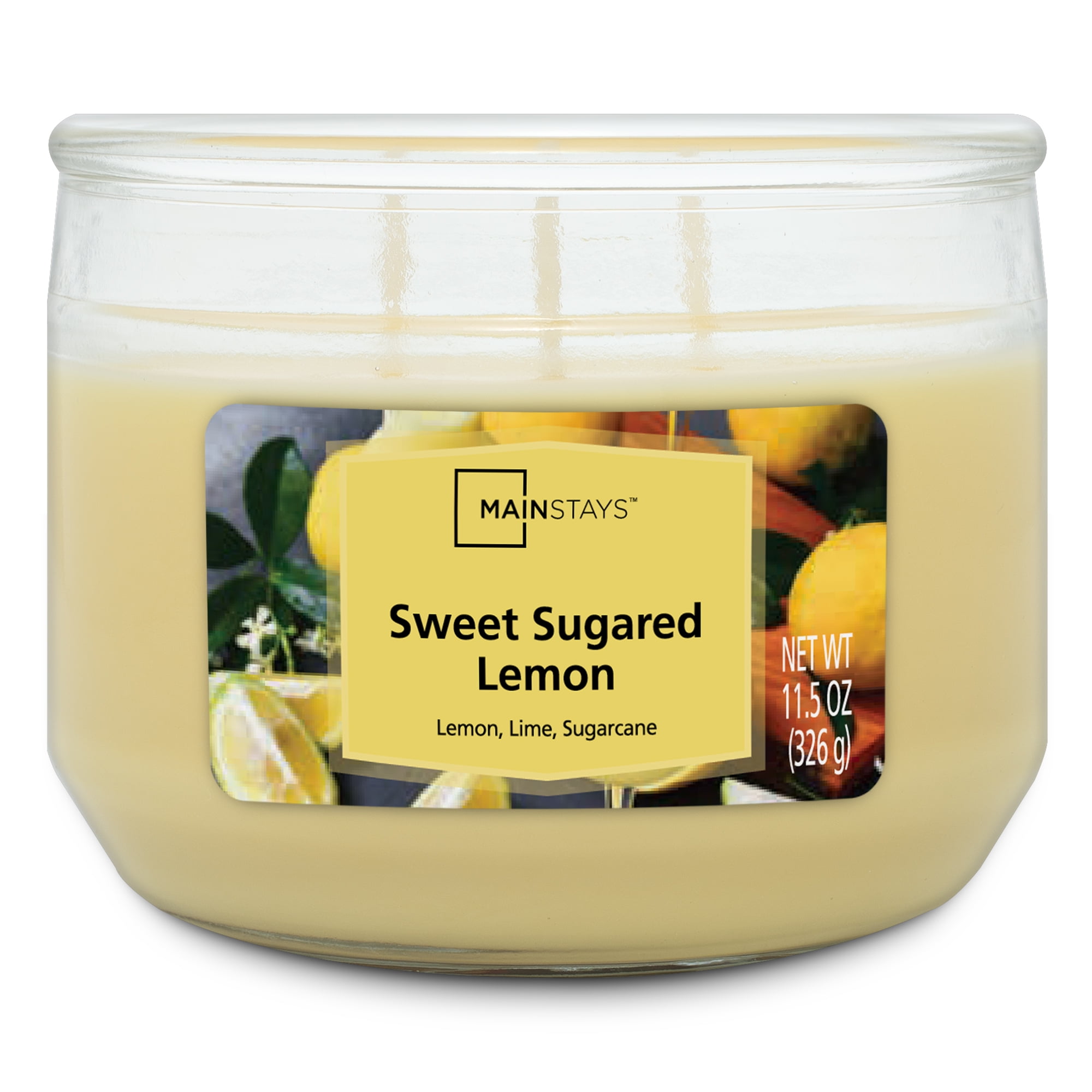 Mainstays Sweet Sugared Lemon Scented 3-Wick Glass Jar Candle, 11.5 oz ...