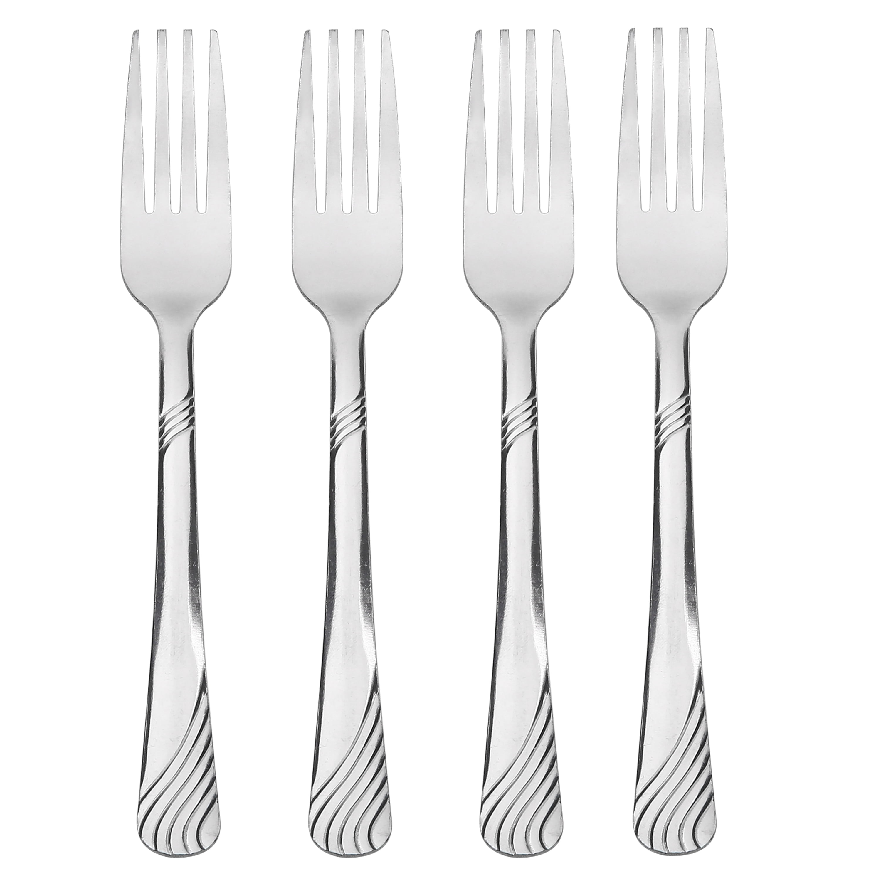 Mainstays 4-Piece Dinner Fork Set, Silver Stainless Steel Flatware ...