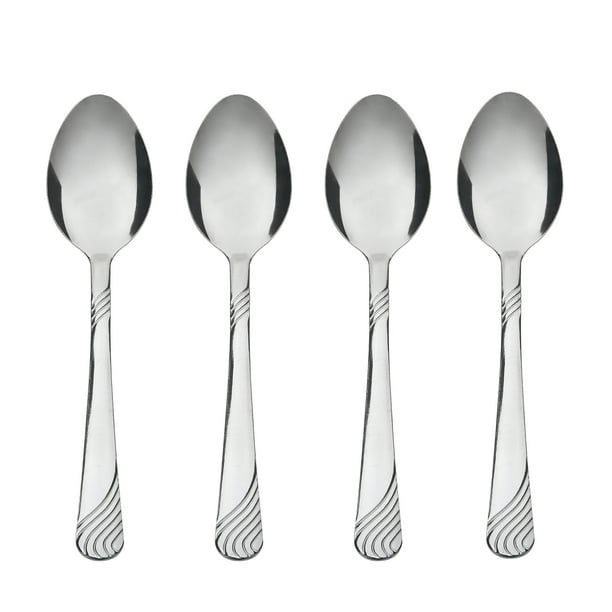 Mainstays Swirl Stainless Steel Dinner Spoon, 4-Piece Set, Silver ...