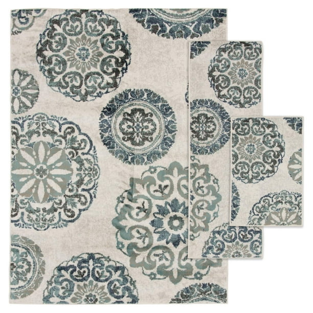 Mainstays Teal Medallion 3 Piece Indoor Area Rug Set - Walmart Business ...