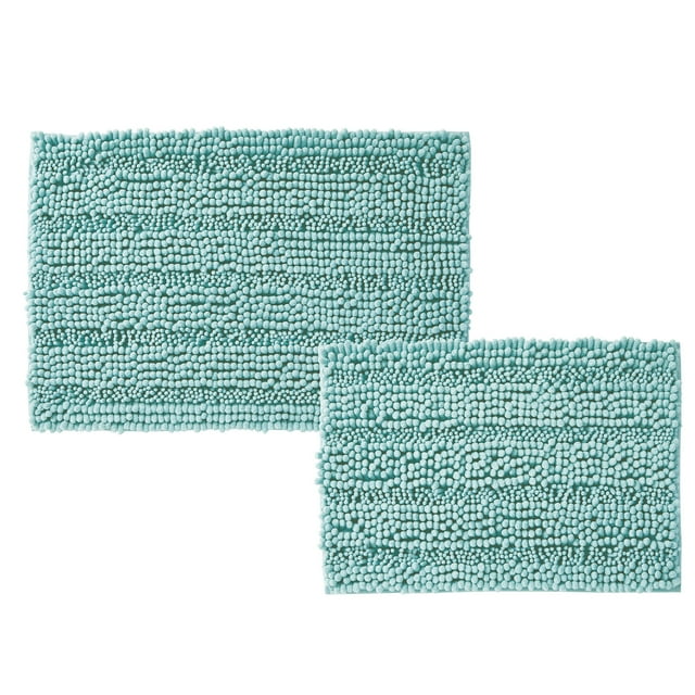 Mainstays Textured Chenille High-Low Noodle Bath Rug Set, Blue ...