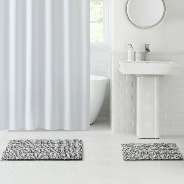 Mainstays Textured Soft Silver Chenille Polyester Bath Rug Set, 2-Piece ...