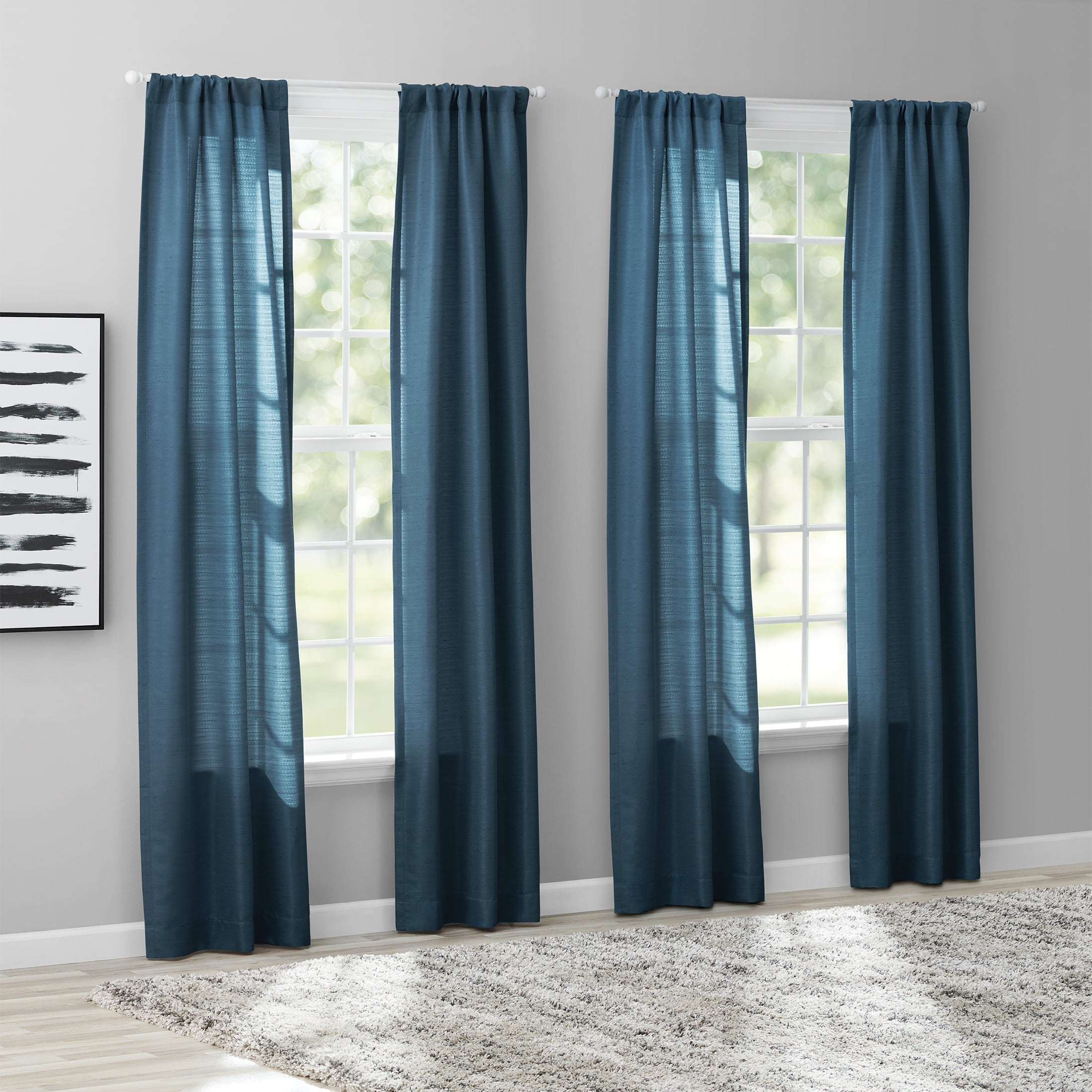 Mainstays Navy Light Filtering Drapes, Textured Room Set, 28x84, 4 ...