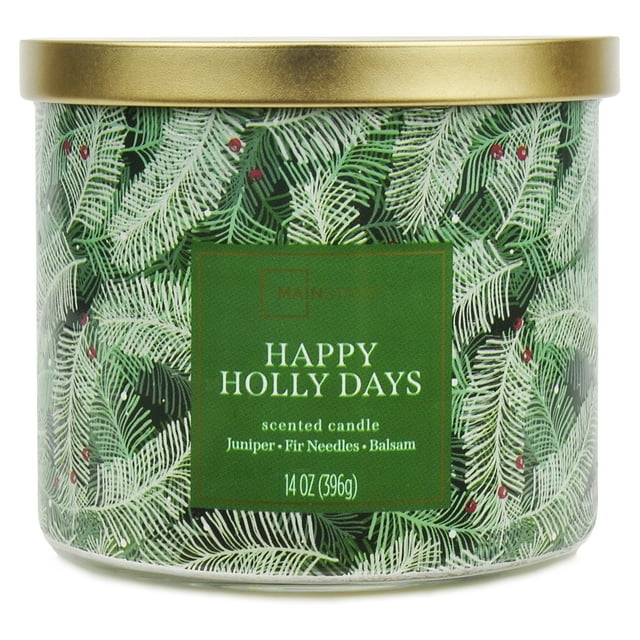 Mainstays Textured Wrap 3 Wick Happy Holly Days Candle, 14 Ounce ...