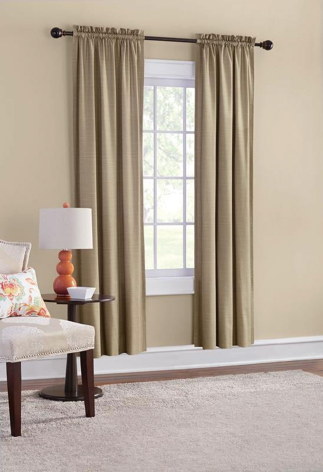 Mainstays Threaded Print Solid Color Room Darkening Rod Pocket Curtain ...
