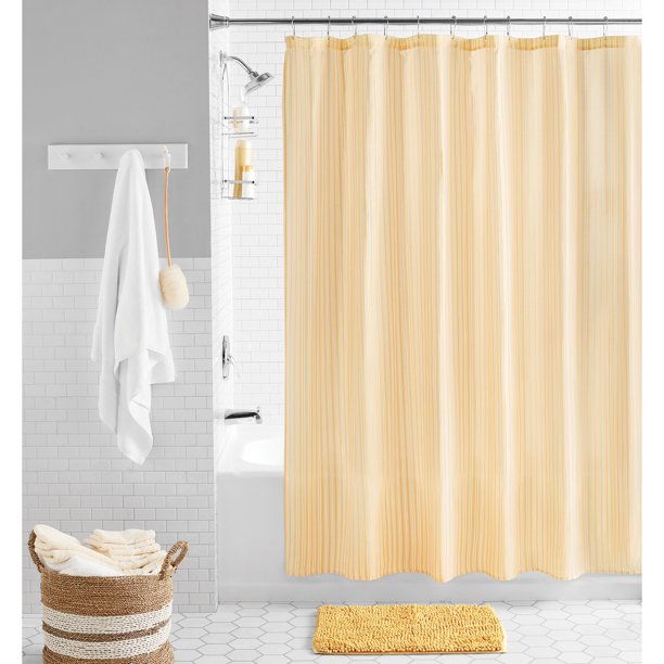 Mainstays Ticking Golden Curry Stripe Polyester Bath Set, 15-Piece ...