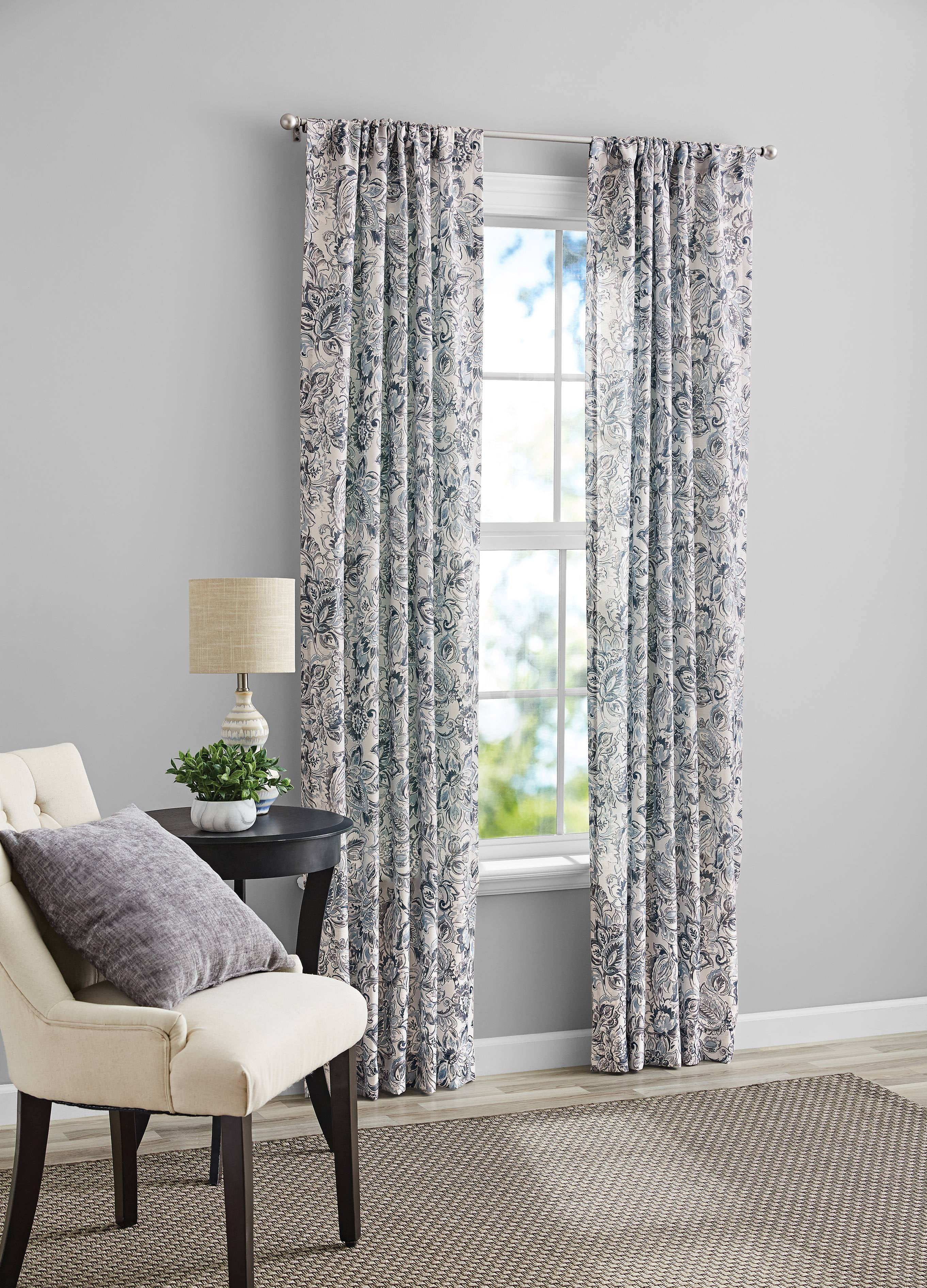 Mainstays Tille Jacobean Print Light Filtering Rod Pocket Curtain Panel ...