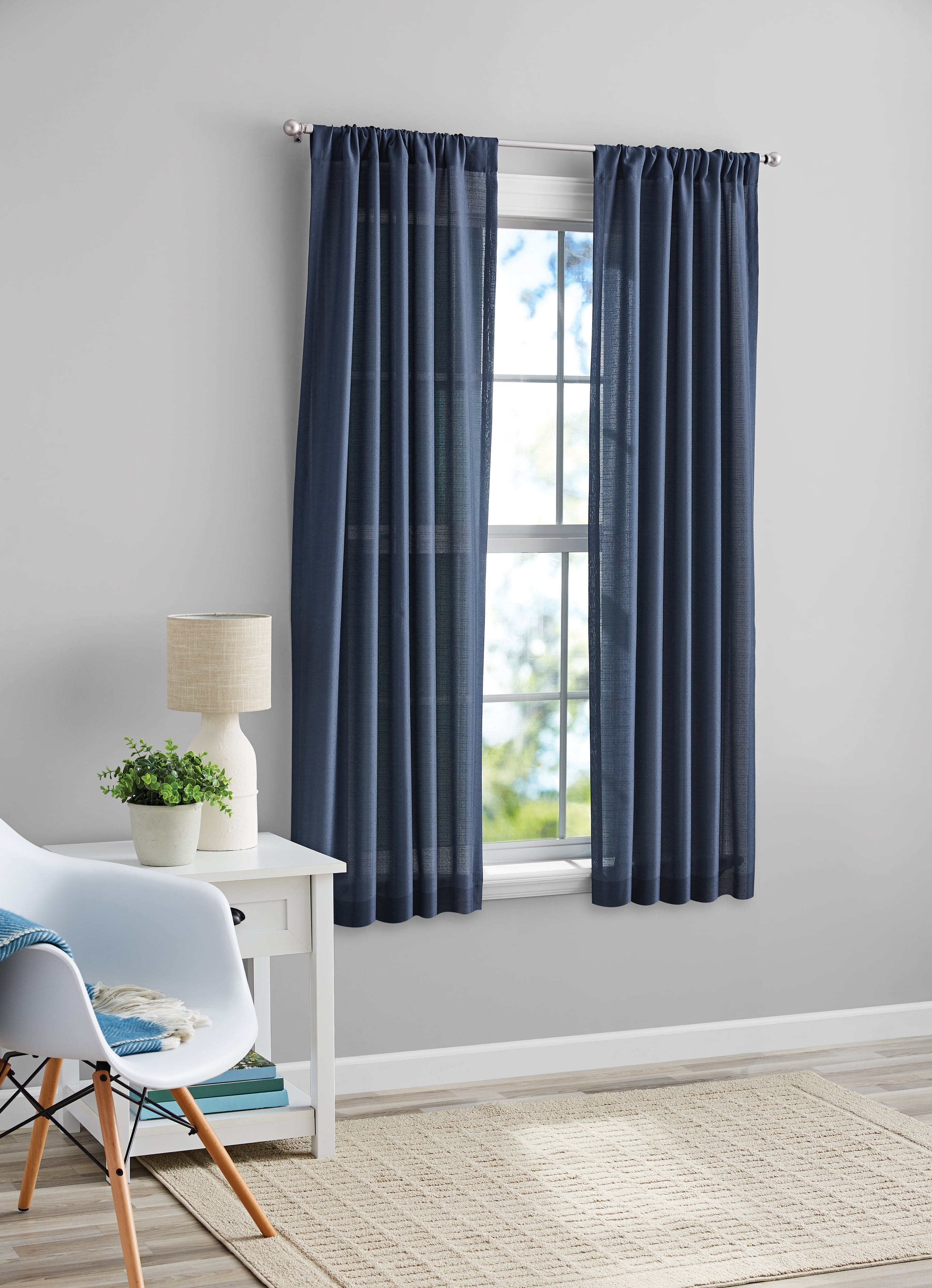 Mainstays Blue Tille Light Filtering Polyester Curtains, 37x63 in ...