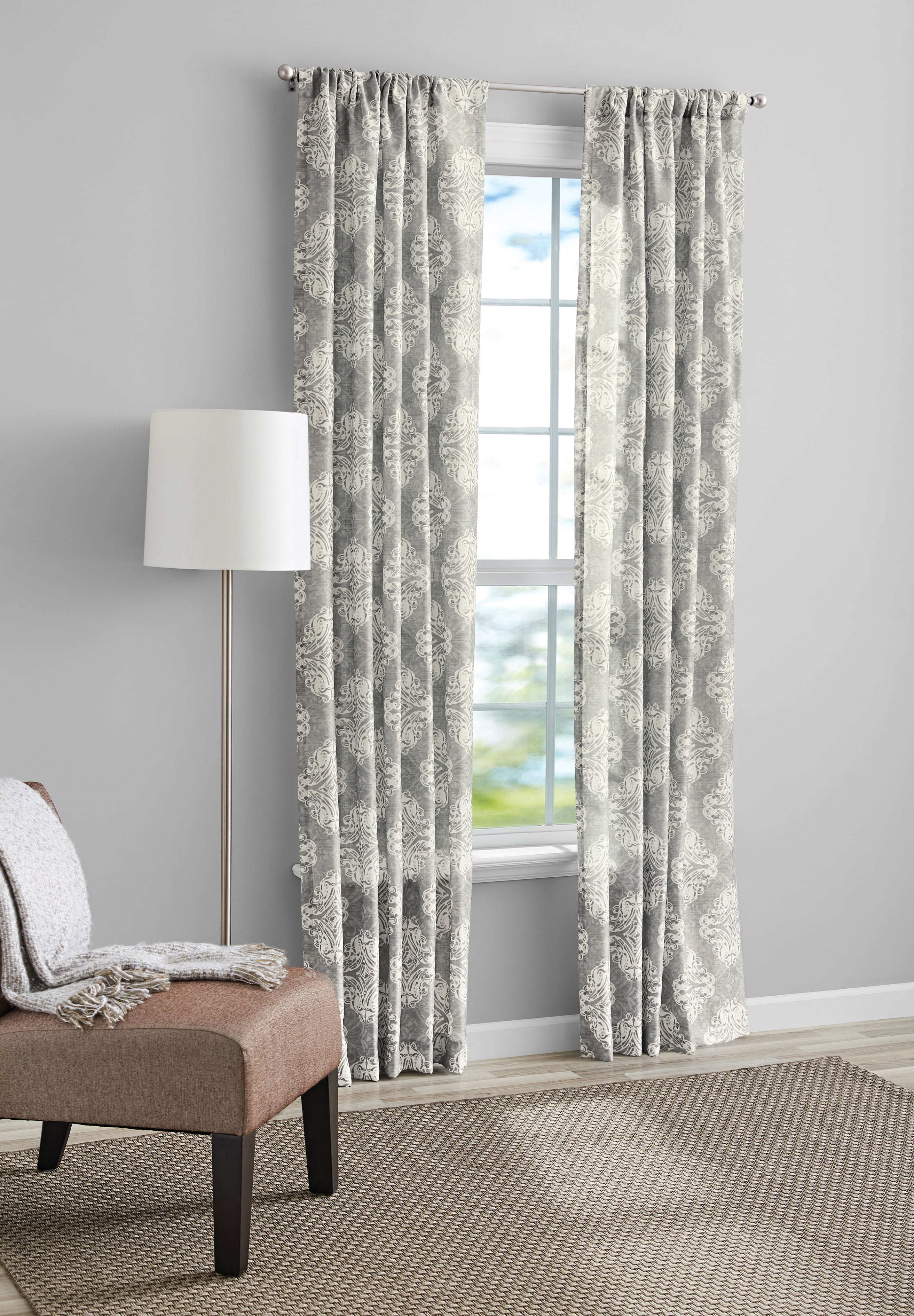 Mainstays Gray Medallion Light Filtering Polyester Curtains 37x95 in 2 ...