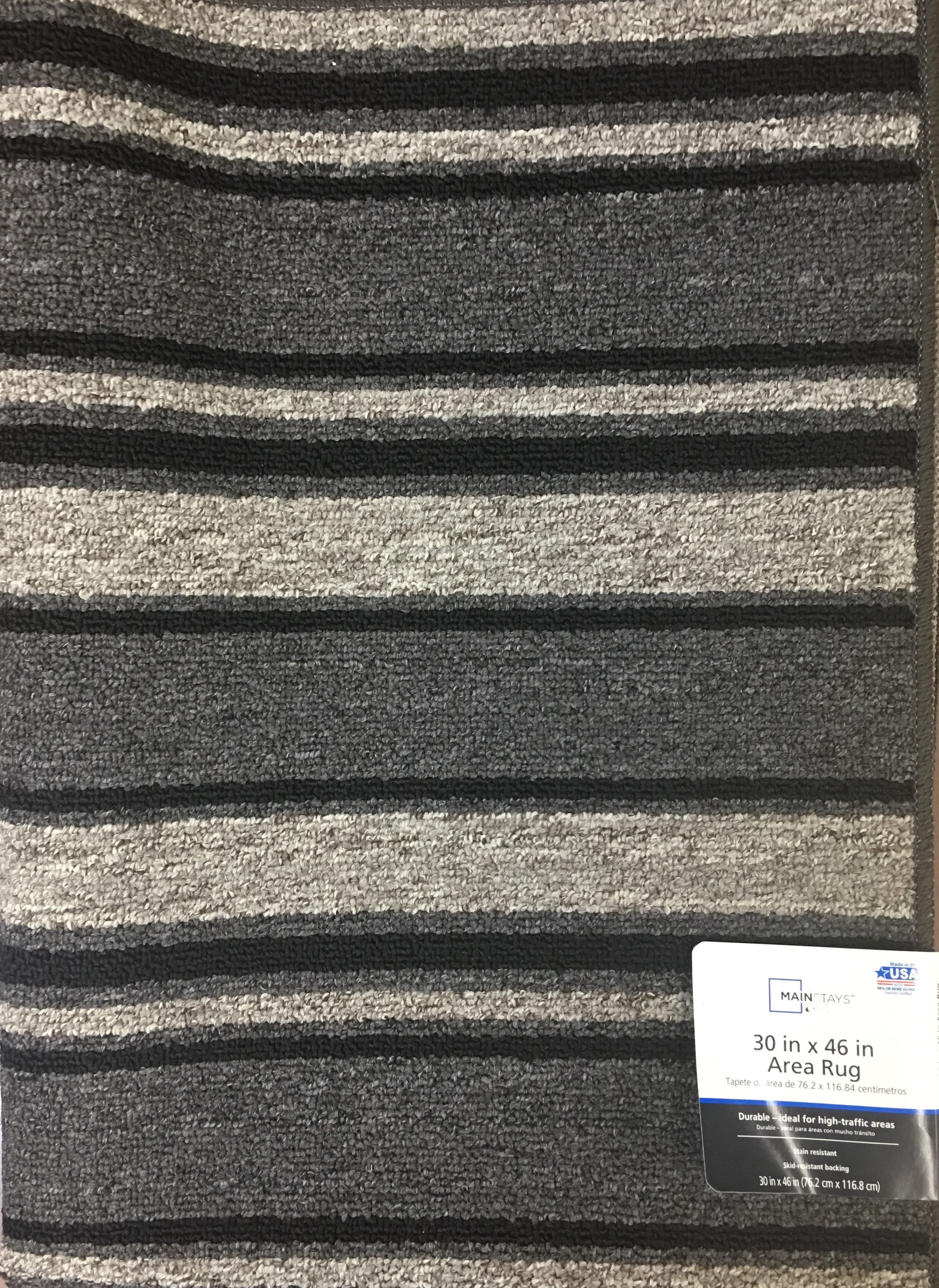 Mainstays Titan Striped Accent Rug Black Grey Polypropylene 30x46 ...
