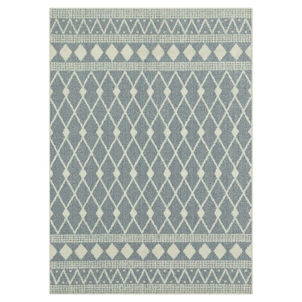 Mainstays Traditional Blue Diamond High-Low Pile Indoor Area Rug, 7'x10 ...