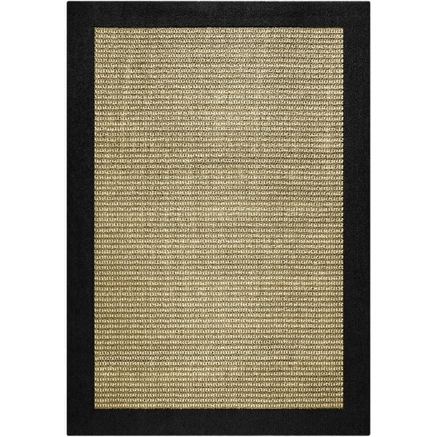 Mainstays Traditional Faux Sisal Olefin Black Border Indoor Living Room ...