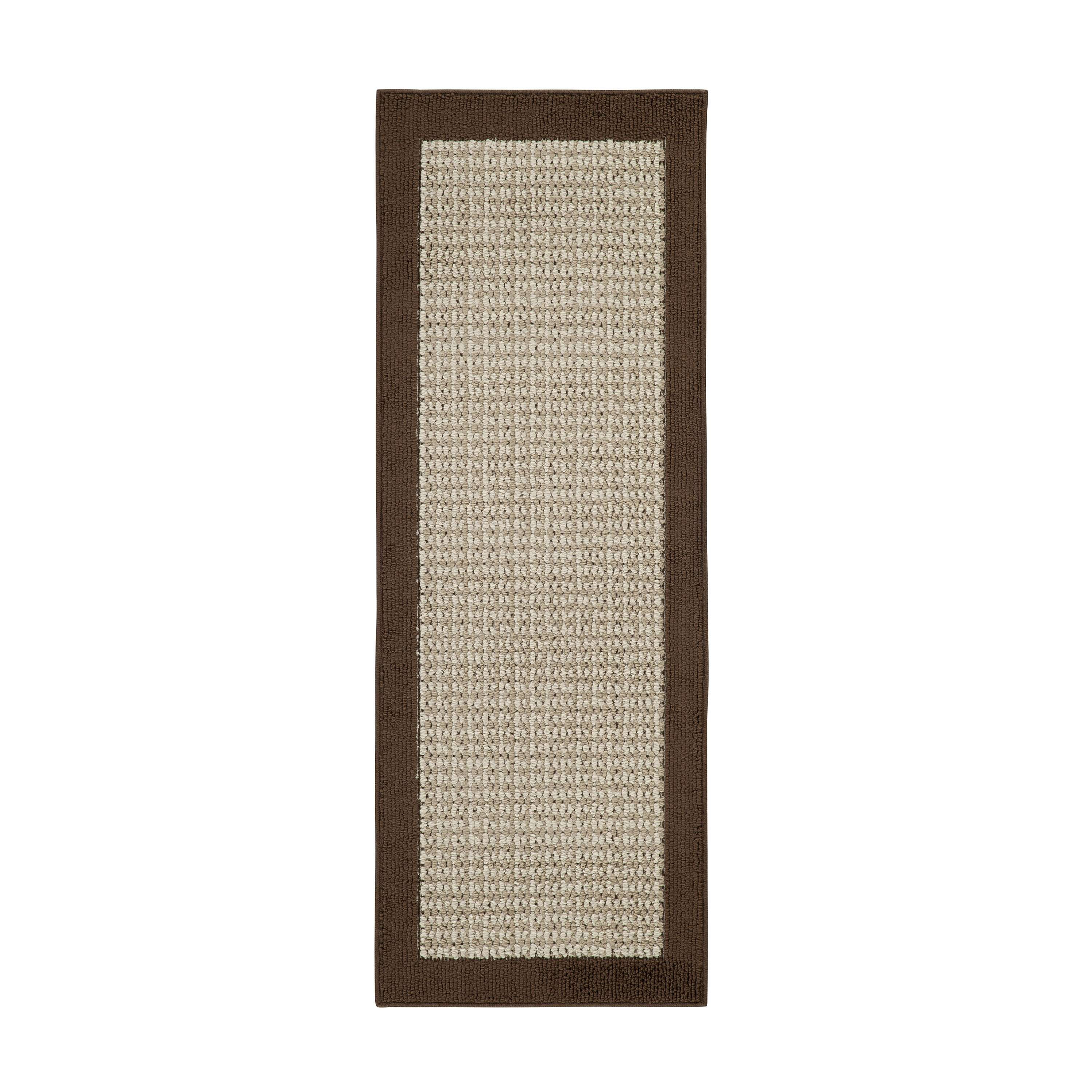 Mainstays Farmhouse Faux Sisal Olefin Brown Border Indoor Hallway ...