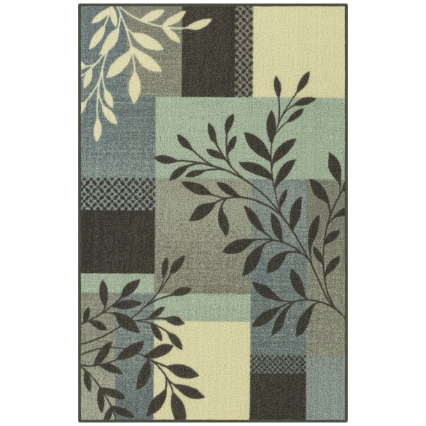 Mainstays Traditional Leaf Block Aqua Gray Indoor Accent Rug, 2'6"x3'10 ...