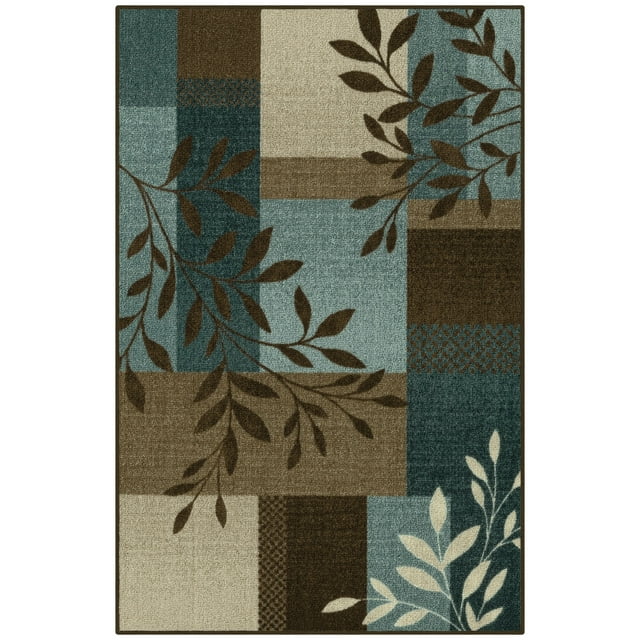Mainstays Traditional Leaf Block Blue Brown Print Indoor Accent Rug, 2 ...