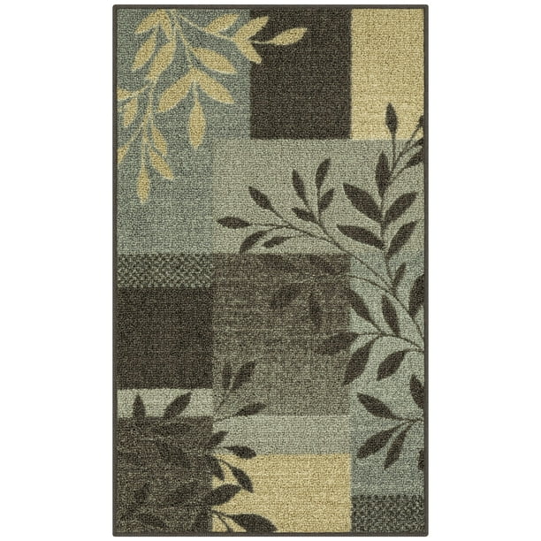 Mainstays Traditional Leaf Block Gray Print Indoor Accent Rug, 1'8"x2 ...
