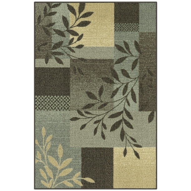 Mainstays Traditional Leaf Block Gray Print Indoor Accent Rug, 2'6"x3 ...