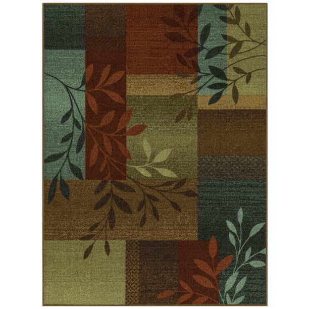 Mainstays Traditional Leaf Block Multicolor Print Indoor Area Rug, 4' x ...